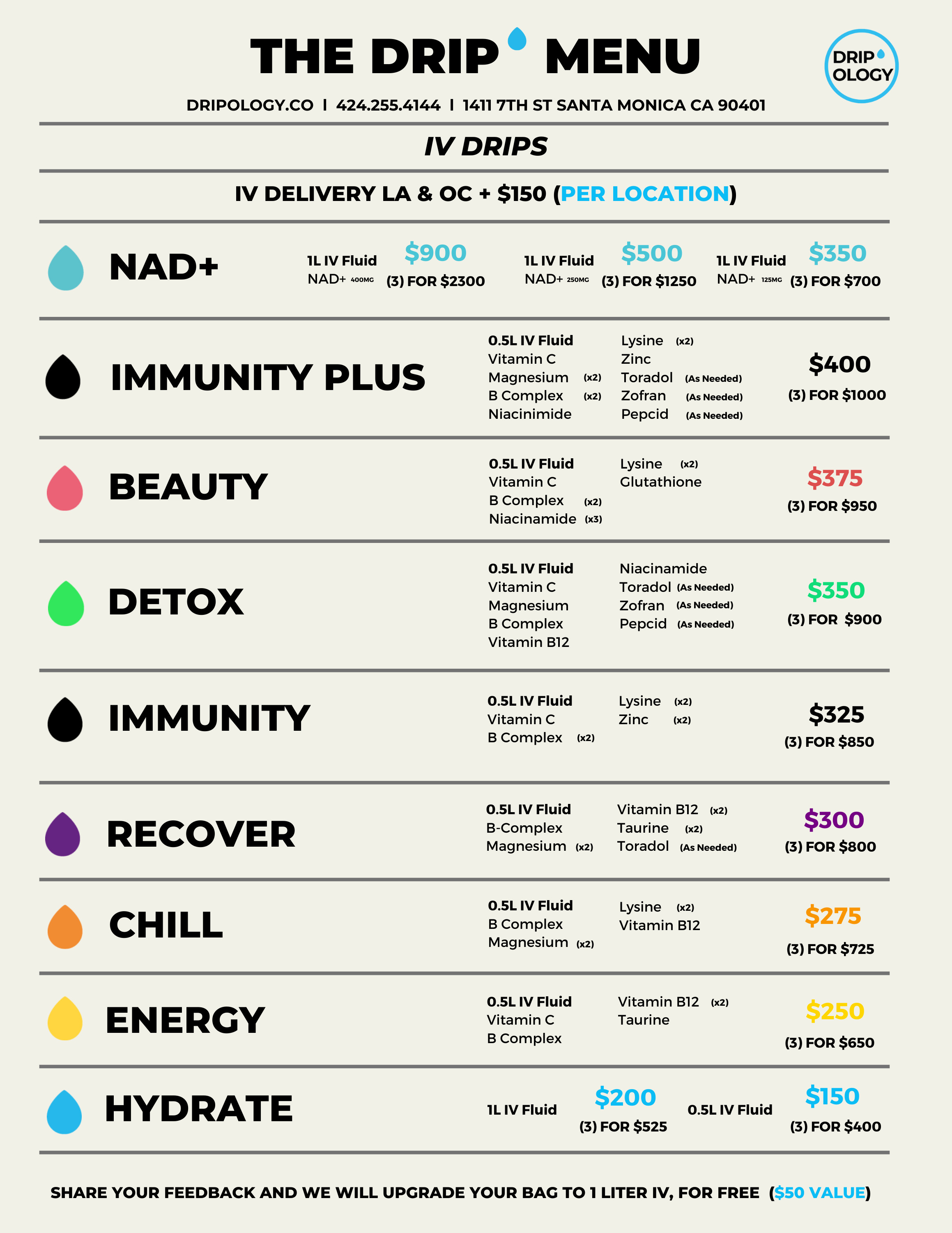 Dripology Menu